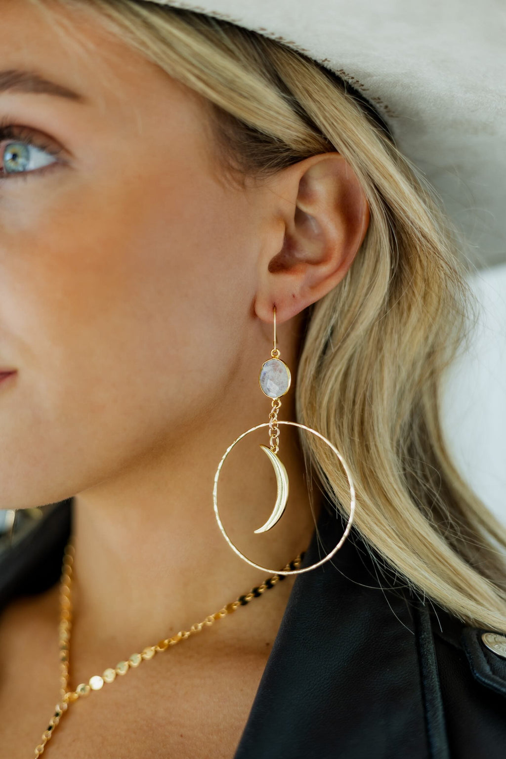Fierce Forward Moonstone Moon Gold Hoops