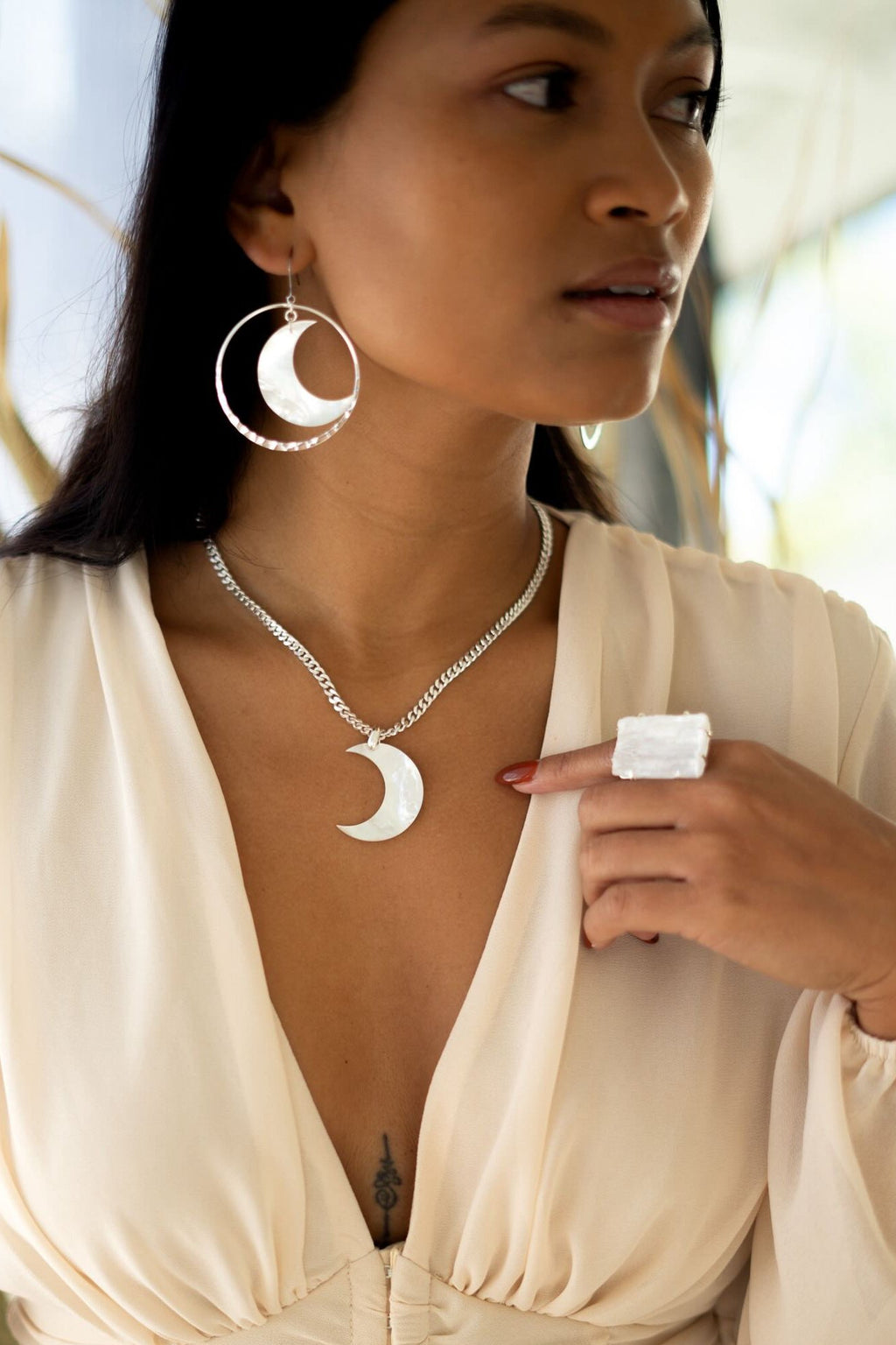 In My Essence Pearl Moon Silver Hoops – Fierce Forward