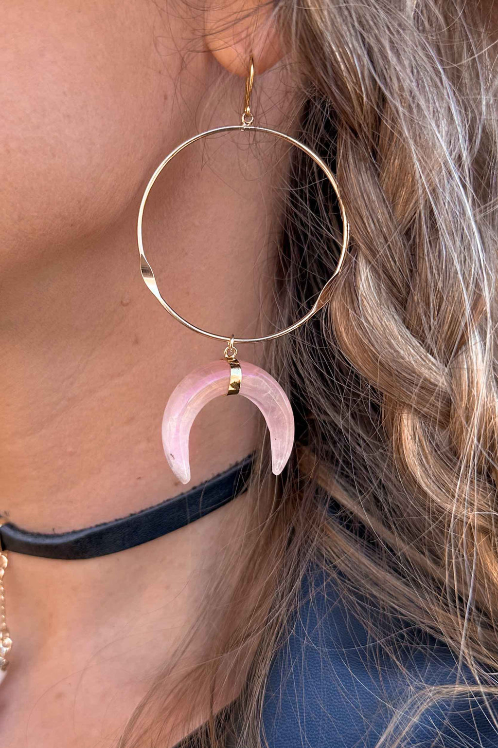 I Move In Love Rose Quartz Gold Hoops – Fierce Forward