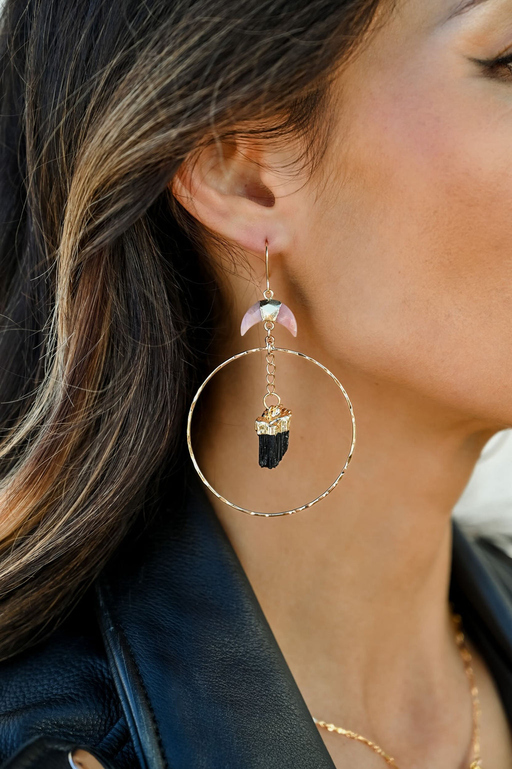 All You Need Is Love Tourmaline Pink Opal Gold Hoop Earrings – Fierce Forward