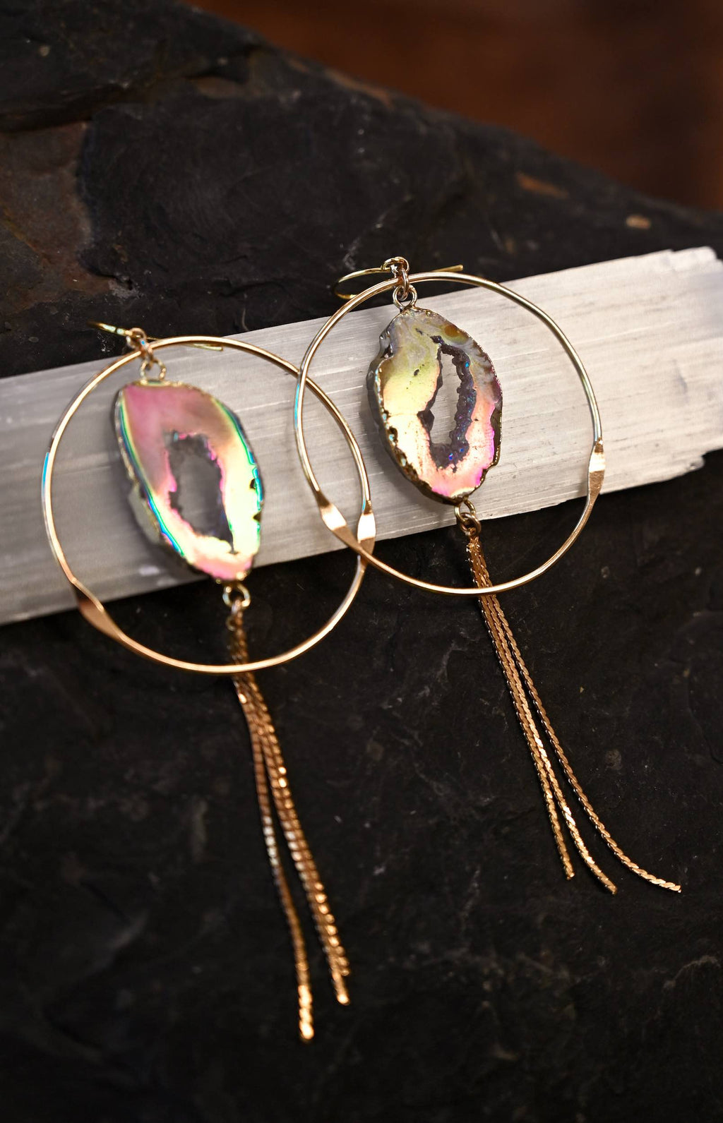 My Aura is Magic Titanium Agate Gold Hoops – Fierce Forward